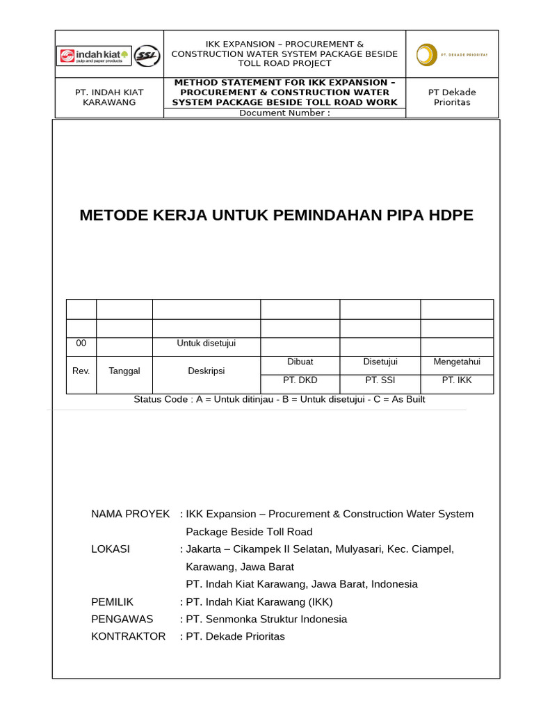 Metode Kerja Pemindahan Pipa Hdpe | PDF