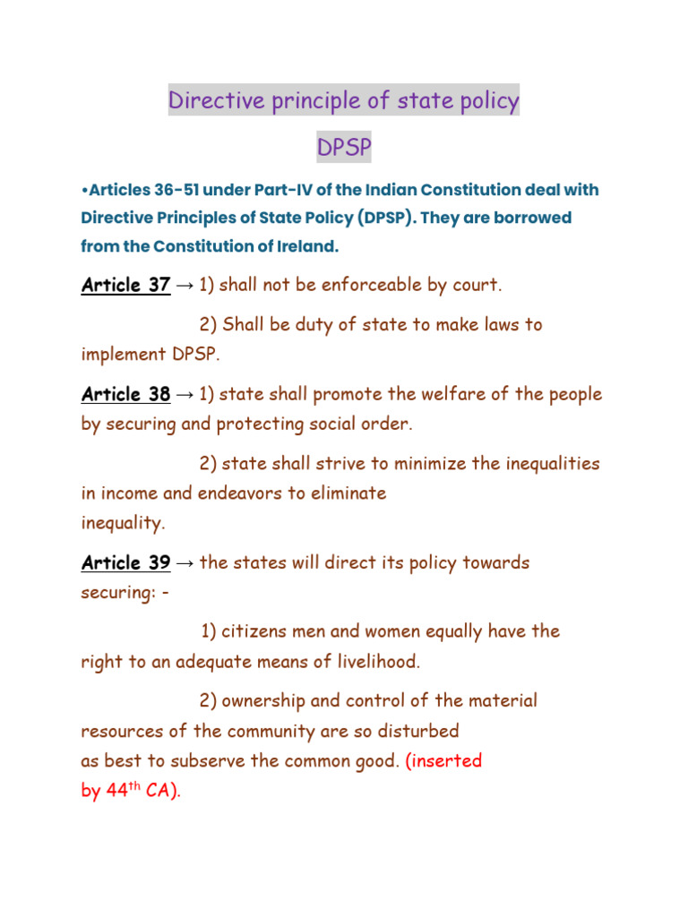 DPSP & Fundamental Duties | PDF | Political Science | Government