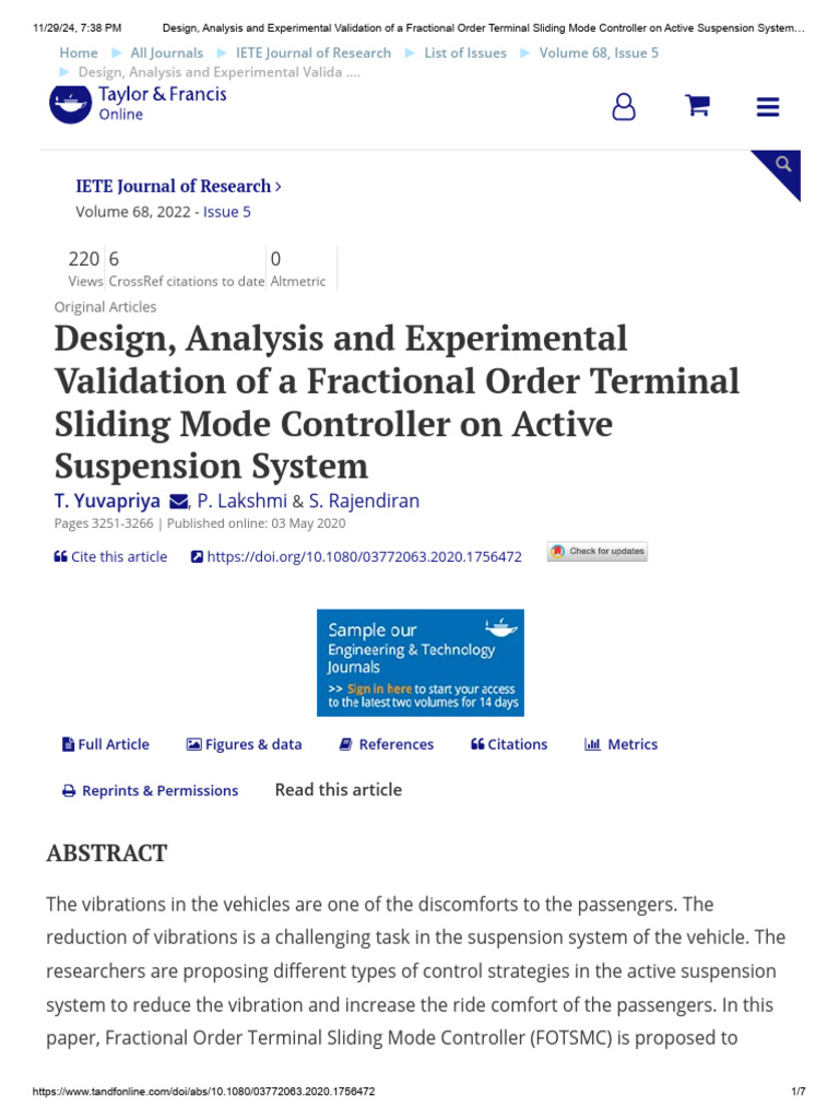 Design, Analysis and Experimental Validation of A Fractional Order Terminal Sliding Mode ...