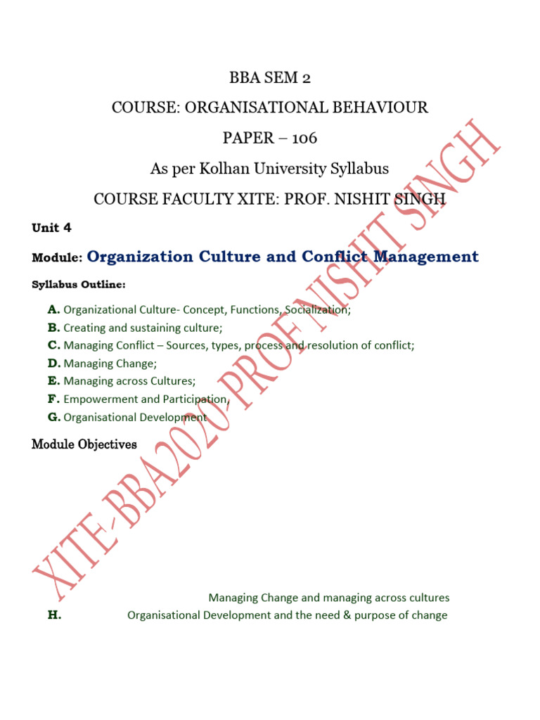 Ob Unit 4 Organisational Culture Conflict Management & Od | PDF ...