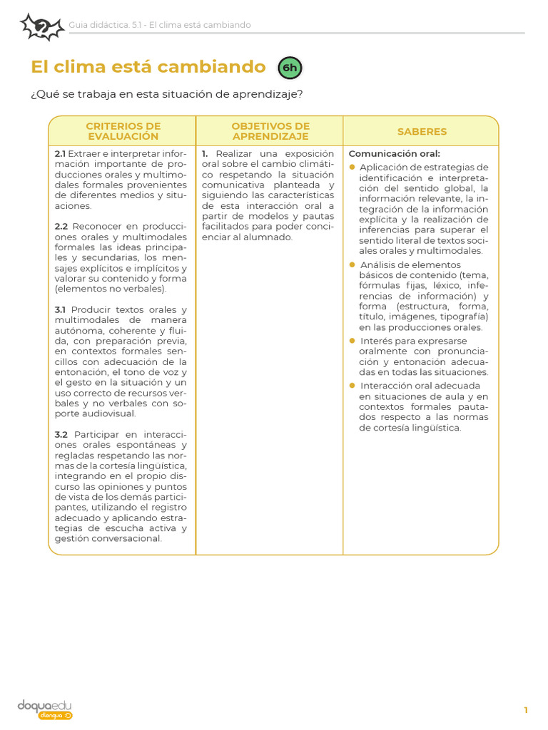 Guía Didáctica: Exposición Oral sobre Cambio Climático | PDF ...