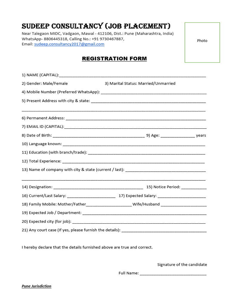 Sudeep Consultancy Reg Form | PDF | Justice | Crime & Violence