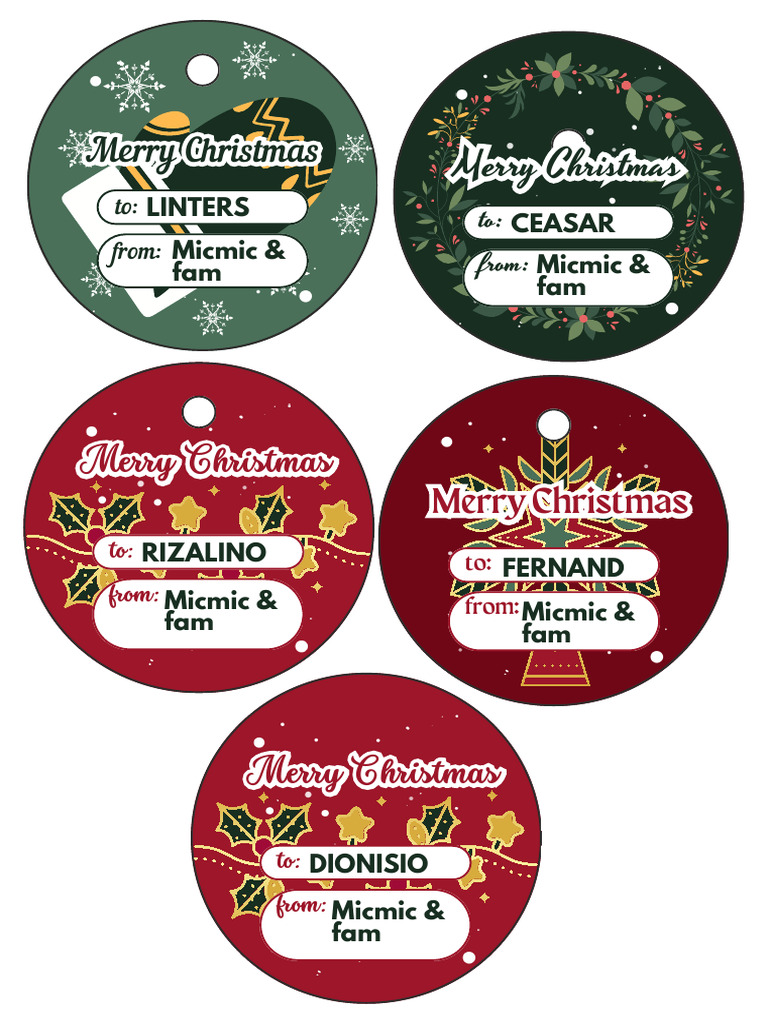 Colorful Festive Cute Illustration Christmas Circle Tag Document (A4) | PDF