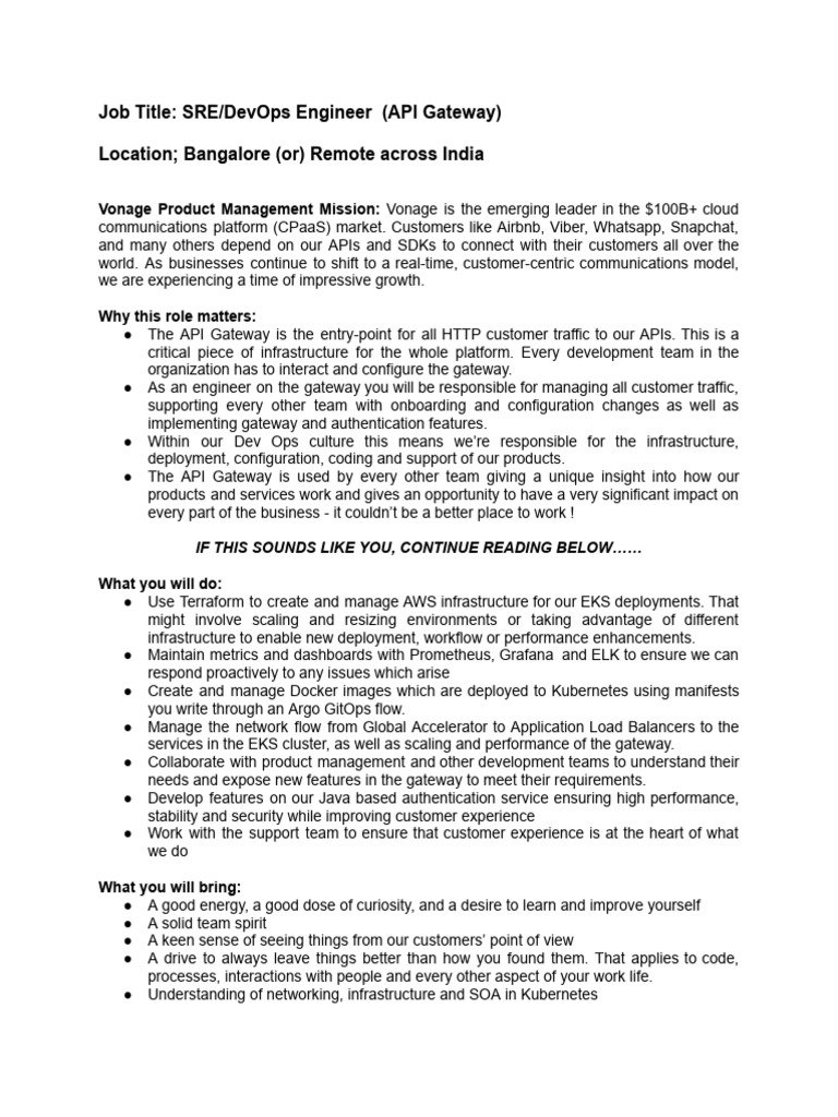 SRE - DevOps Engineer (API Gateway) | PDF | Cloud Computing | Computing