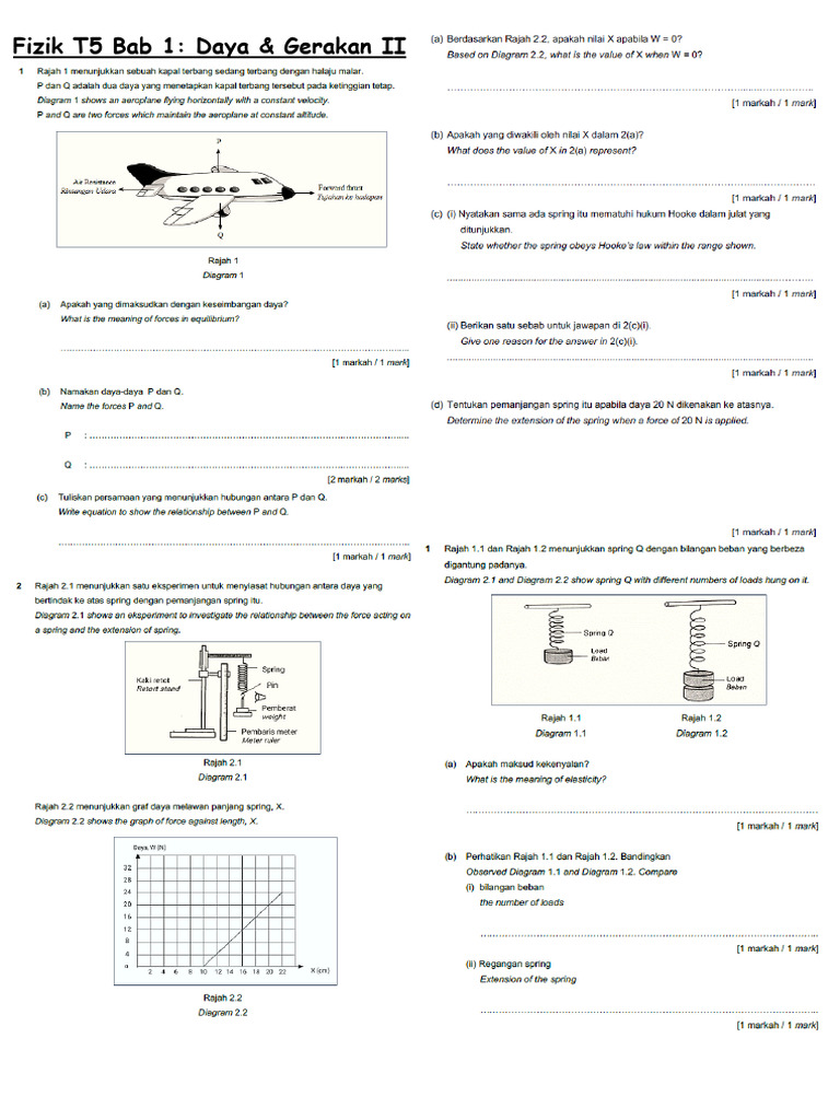 Fizik T5 Bab 1 Daya dan Gerakan II latihan2 | PDF