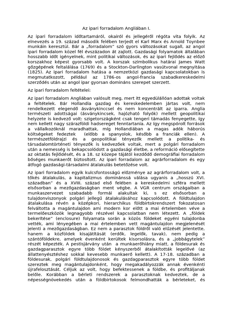 Az Ipari Forradalom Angliában I | PDF