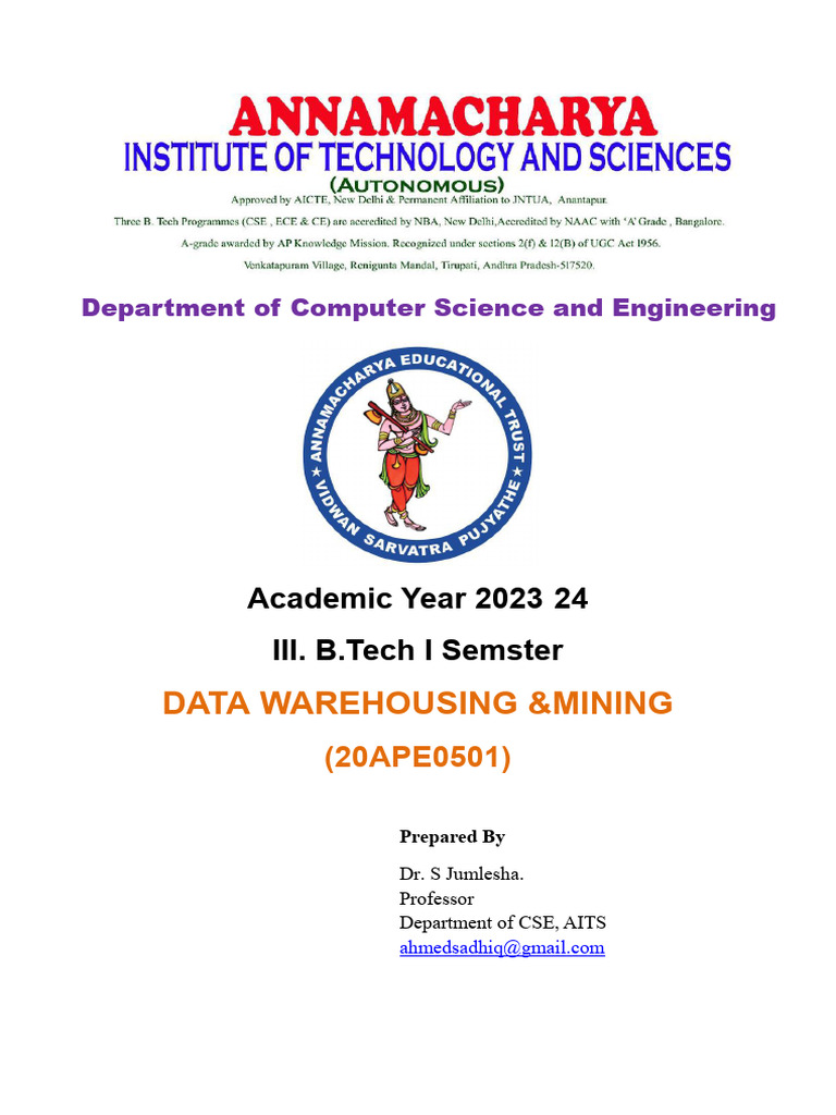 Data Warehousing Mining 20APE0501 Min | PDF | Information Technology | Information Retrieval