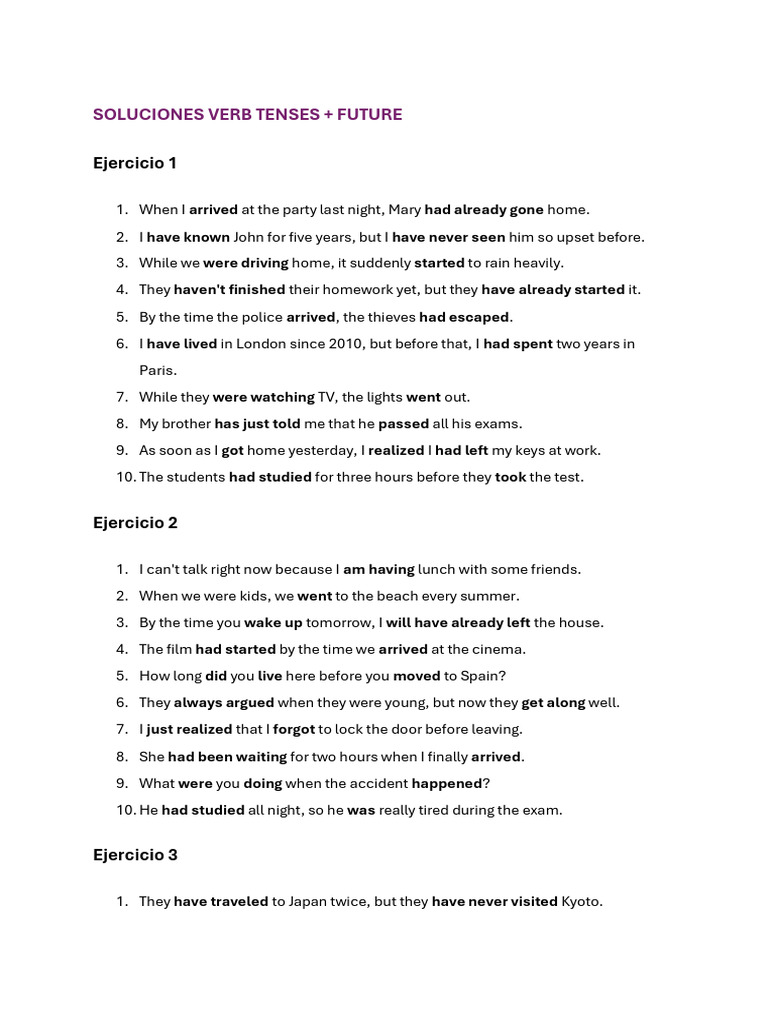 Soluciones Verb Tenses + Future | PDF