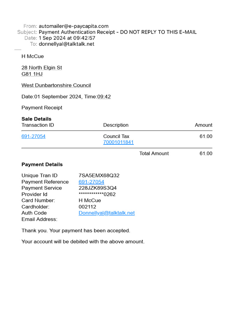 Council Tax Payment Receipt Details | PDF