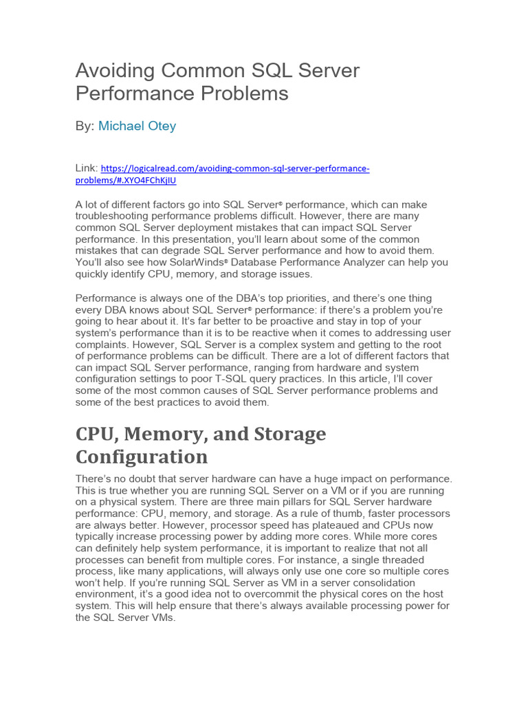 Lectura 5 - Avoiding Common SQL Server Performance Problems | PDF ... Lectura 5 - Avoiding Common SQL Server Performance Problems | PDF ...