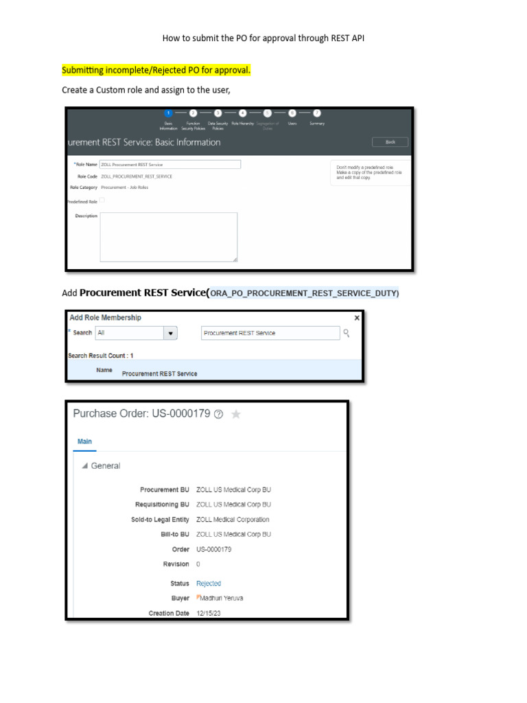 How To Submit The PO For Approval Through REST API | PDF