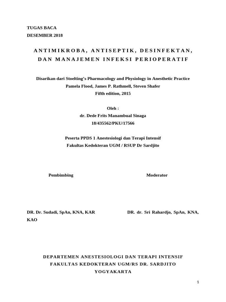 Antimikroba, Antiseptik, Disinfektan dan Manajemen Infeksi Perioperatif | PDF