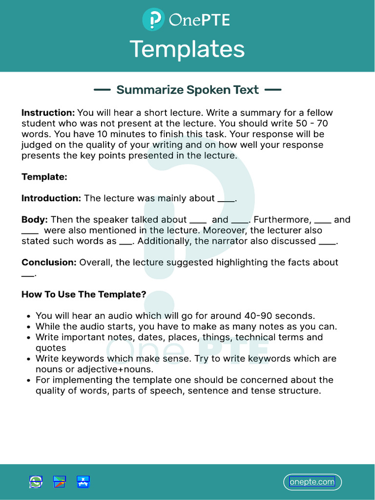One PTE Summarize Spoken Text Template | PDF