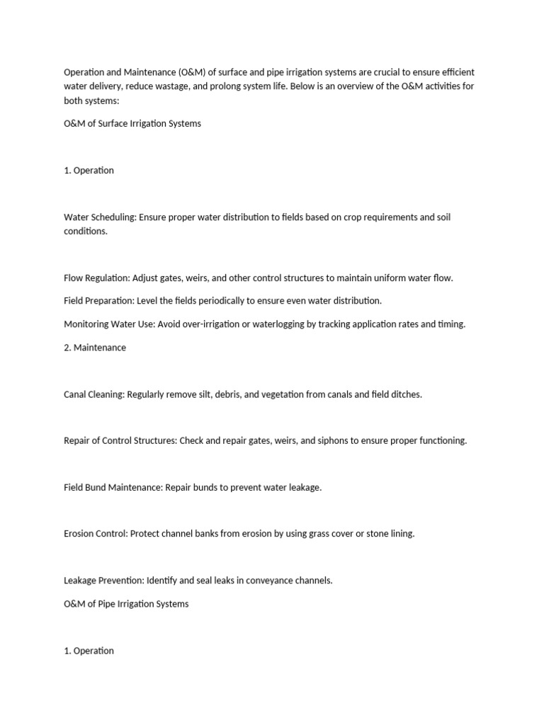 Efficient Irrigation System O&M Guide | PDF | Irrigation | Earth Sciences