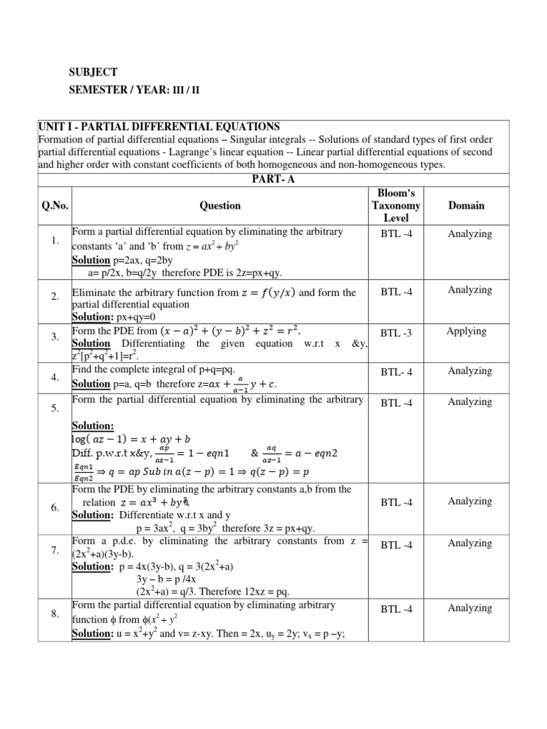 Ma3351-Tpde Question Bank | PDF | Partial Differential Equation | Fourier Series