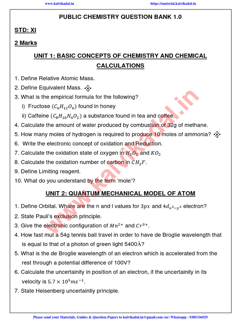 Class 11 Chemistry Question Bank | PDF | Chemical Equilibrium | Atomic ...