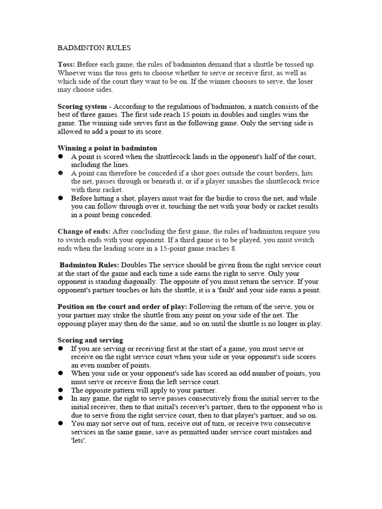 Badminton Rules | PDF | Sports | Athletic Sports