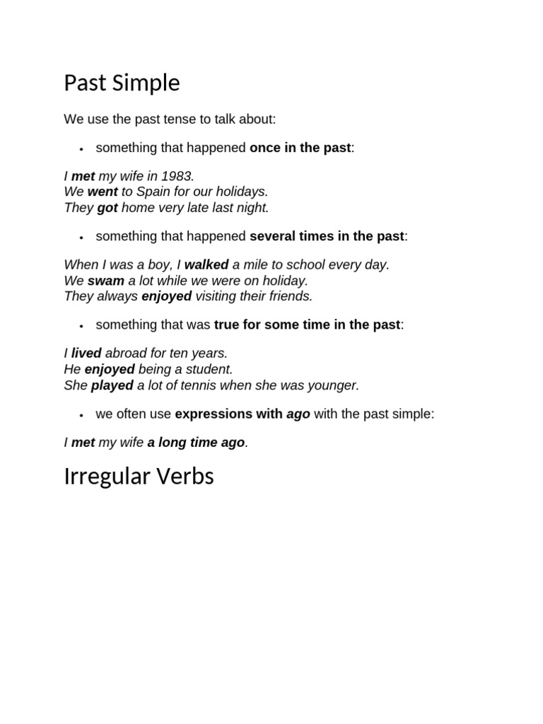 Understanding Past Simple Tense | PDF