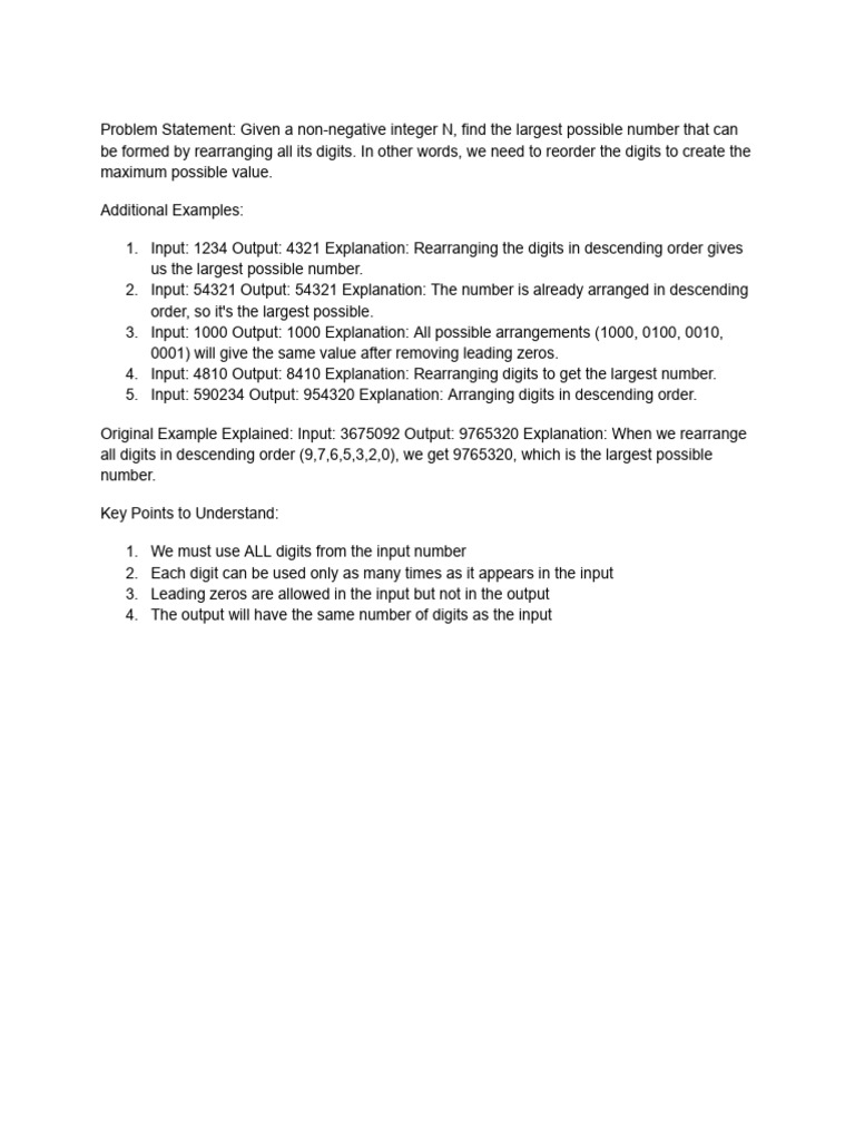 Find The Largest Possible Number | PDF