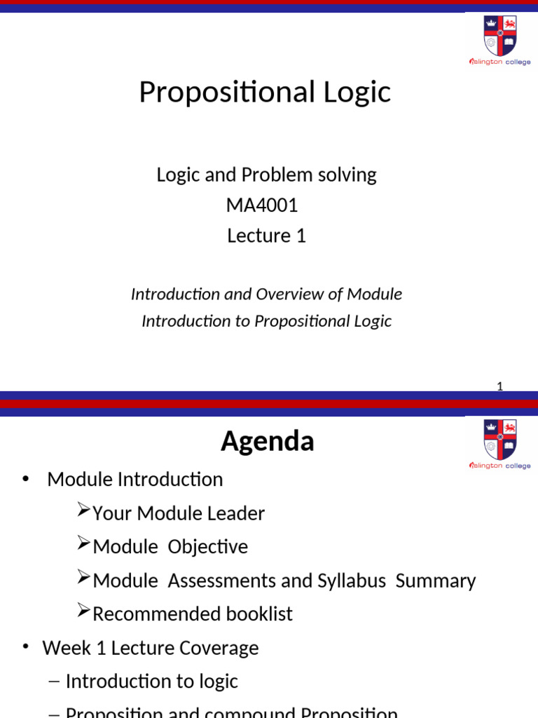 Lecture Week -1 -Propositional Logic.pdf | PDF | Logic | Syntax (Logic)