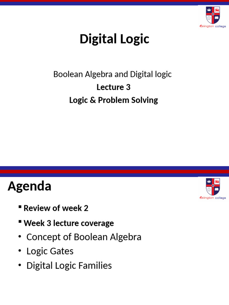 Lecture Week 3-Digital Logic | PDF | Logic Gate | Electronic Design
