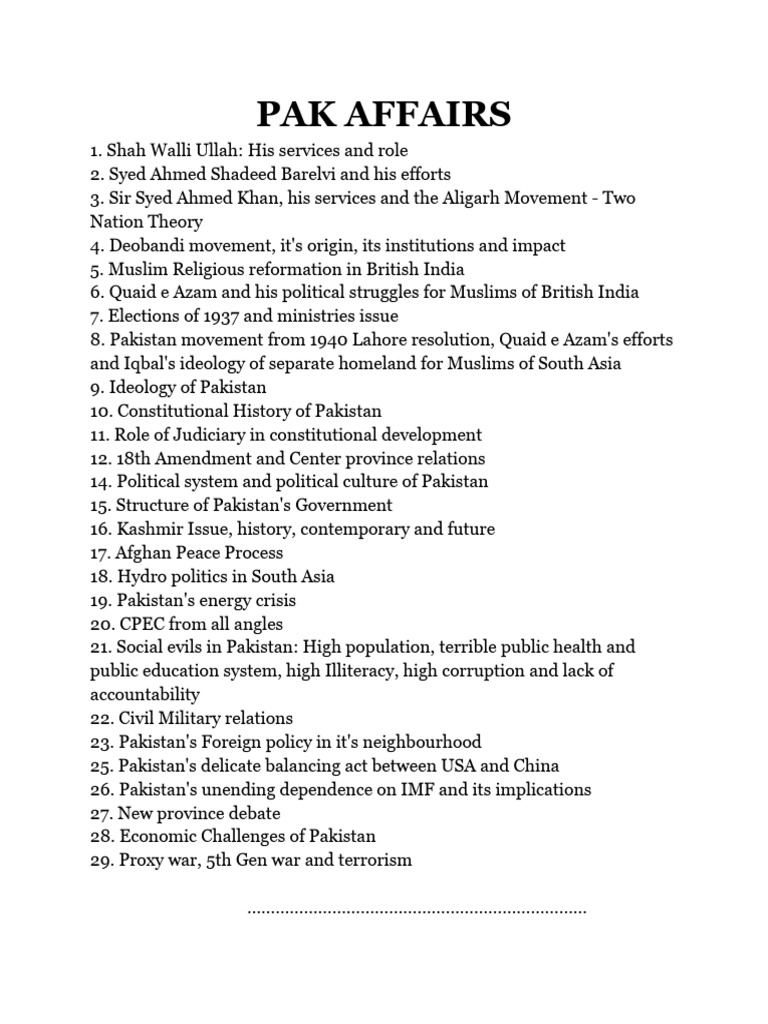 Pak Affairs Topics | PDF