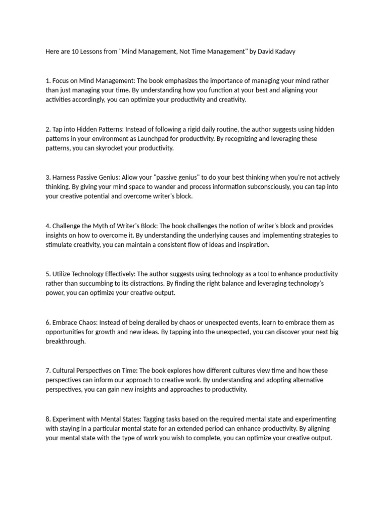 Mind Management for Enhanced Creativity | PDF | Creativity | Writer's Block