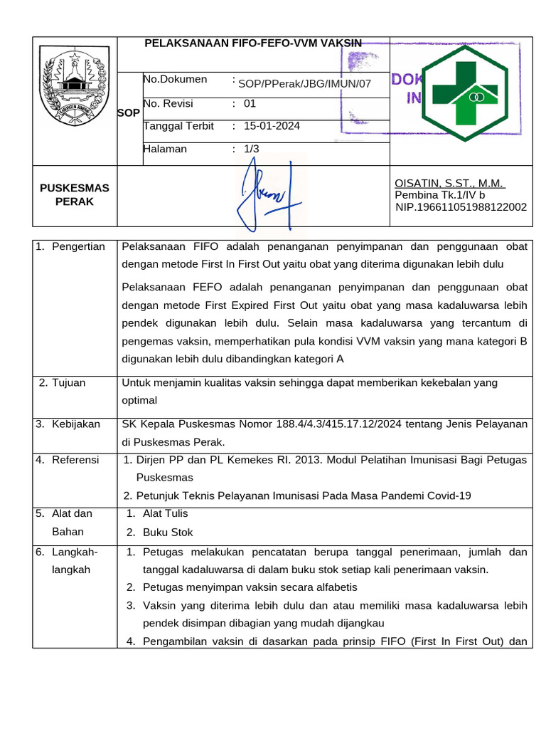 Sop Pelaksanaan Fifo-Fefo Vaksin | PDF