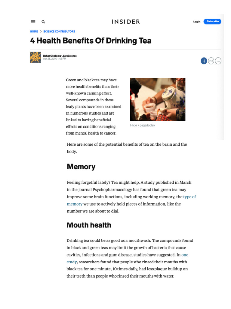 4 Health Benefits of Drinking Tea | PDF