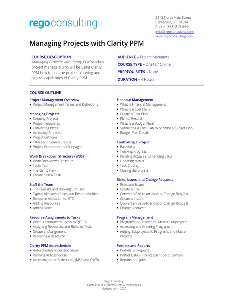 Managing Projects With Clarity PPM 2020 | PDF | Project Management ...