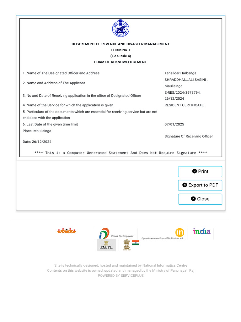 ServicePlus - Issuance of Resident Certificate | PDF