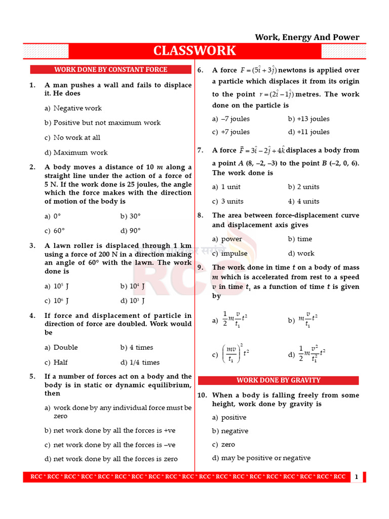 Work, Energy & Power | PDF | Force | Kinetic Energy