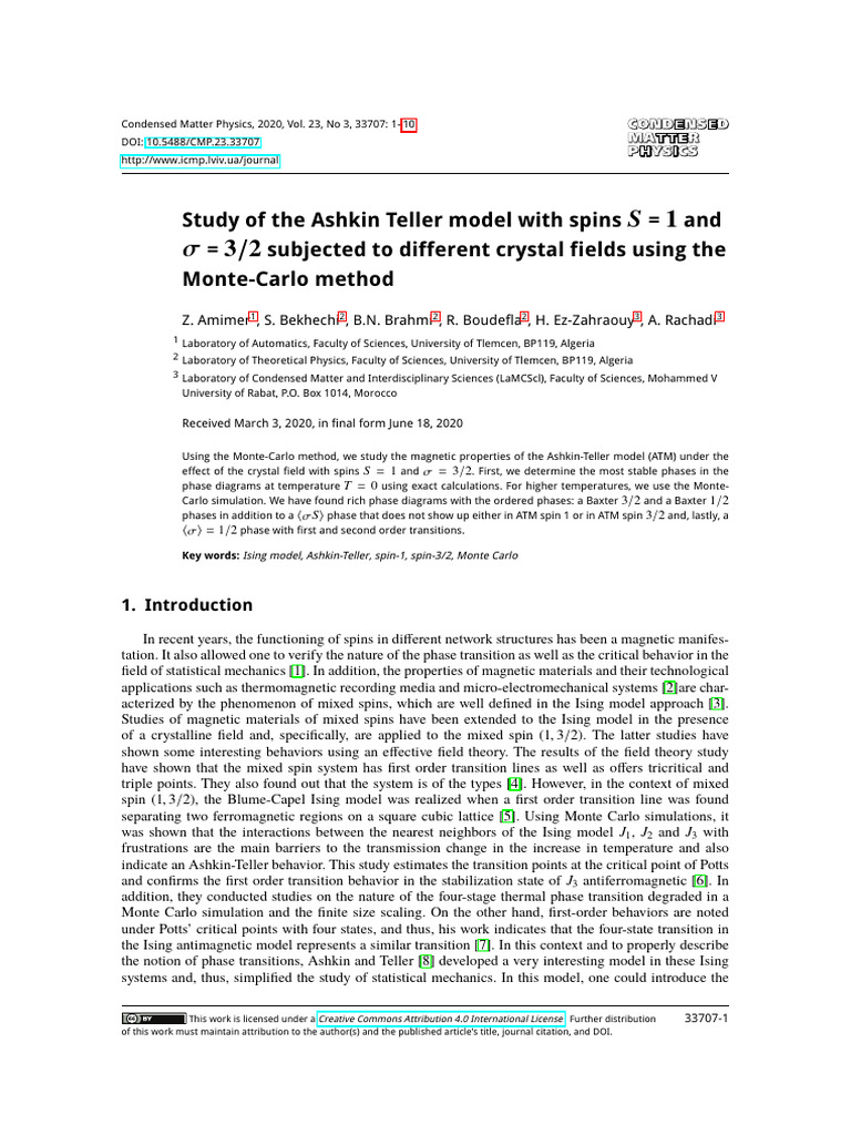 Study of The Ashkin Teller Model With Spins S 1 An | PDF | Theoretical ...