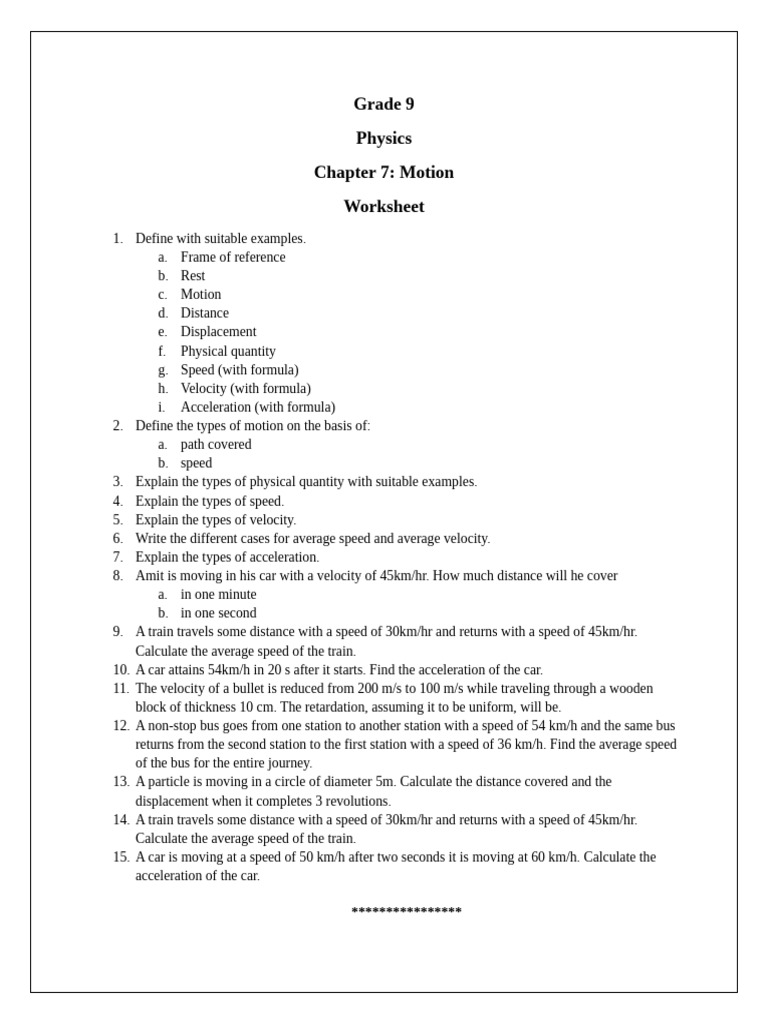 Gr9_Physics_Motion_Worksheet | PDF