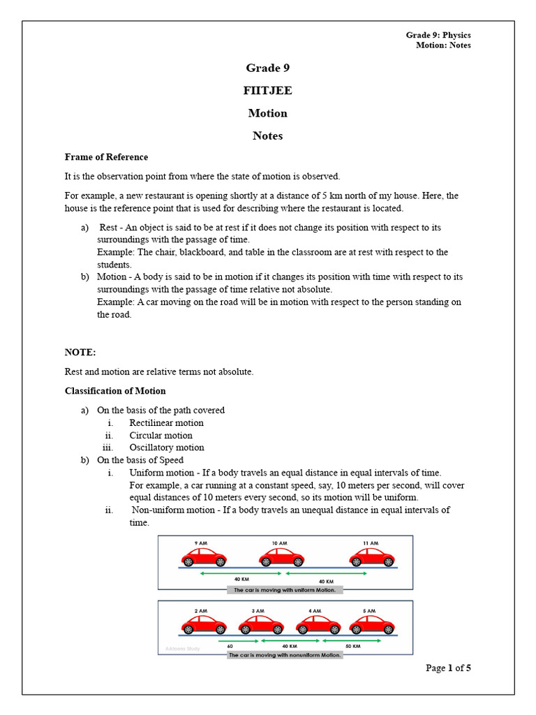 Gr9_Physics_FIITJEE_Motion_Notes | PDF | Velocity | Speed