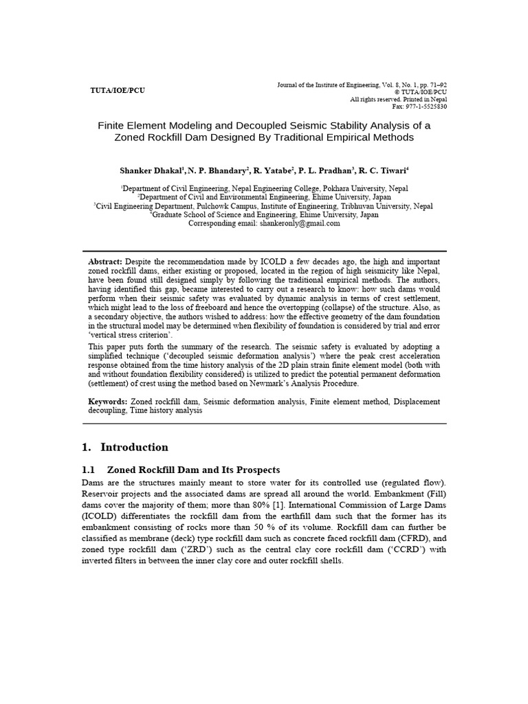 1 1 Zoned Rockfill Dam And Its Prospects Pdf Dam Finite Element