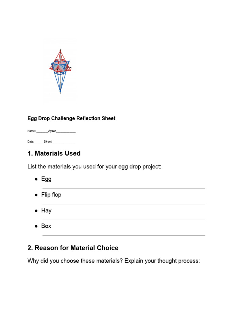 [Ayaan Avinash] [original] Egg Drop Challenge Reflection Sheet | PDF