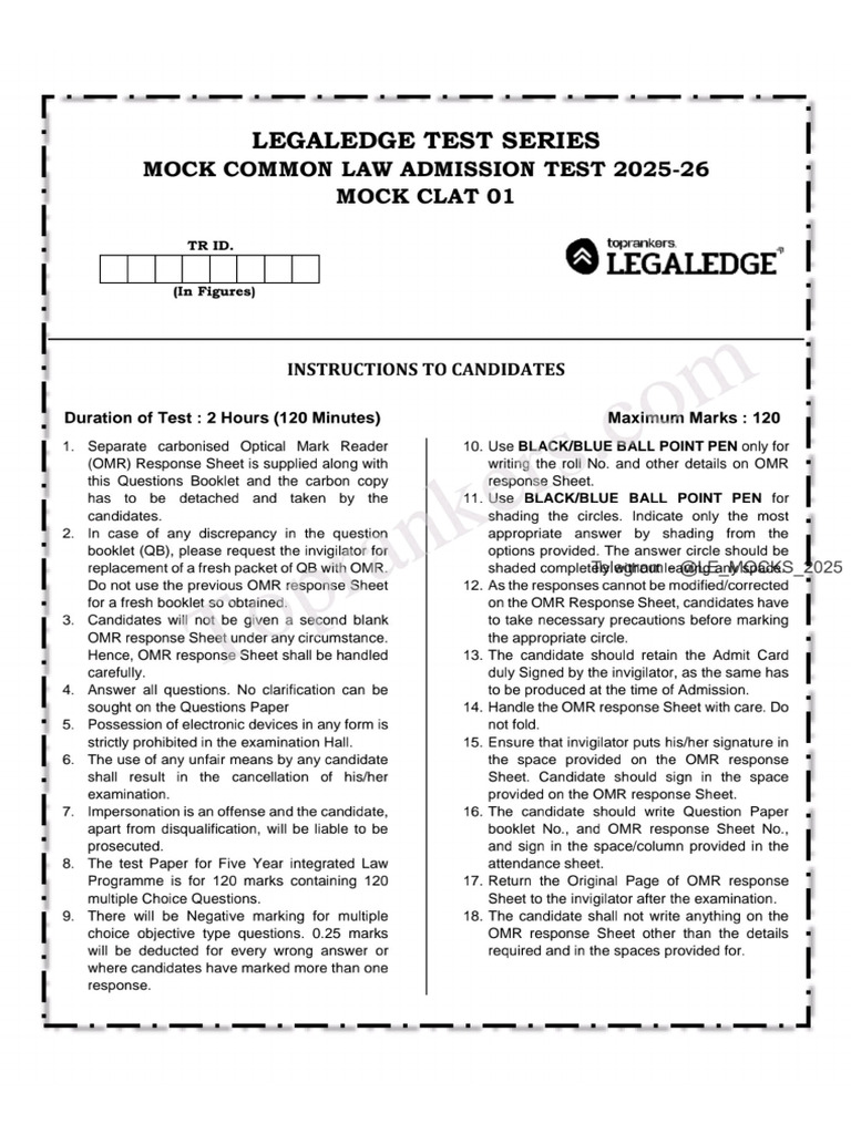 LE Mock CLAT 01 Question Paper 2026 @LegalEdge2025 | PDF | Stem Cell ...