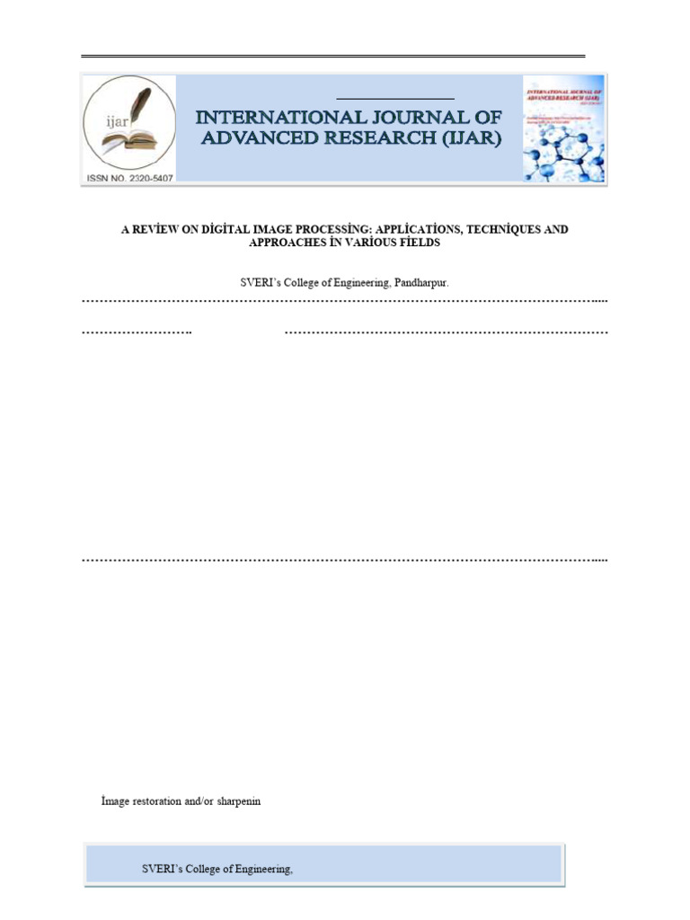 A Review On Digital Image Processing Applications | PDF | Data Compression | Image Segmentation