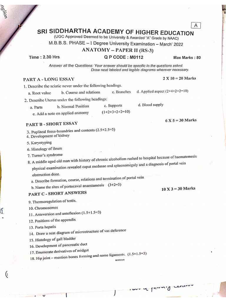 Anatomy Previous Question Papers | PDF
