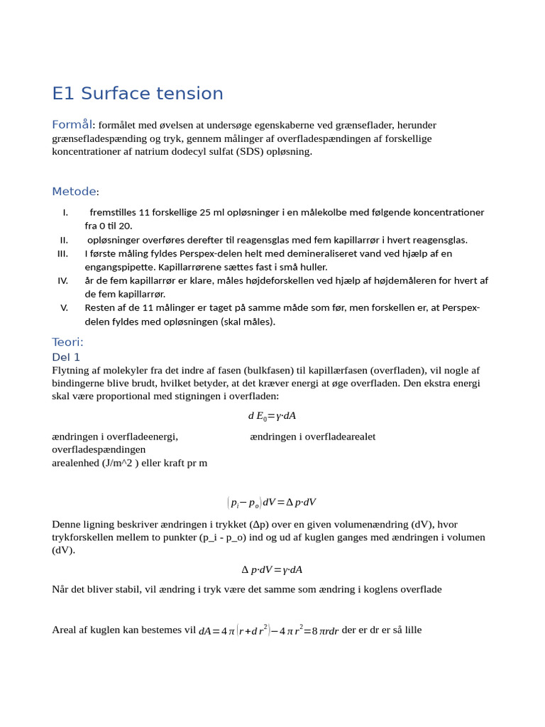 E1 Surface Tension | PDF