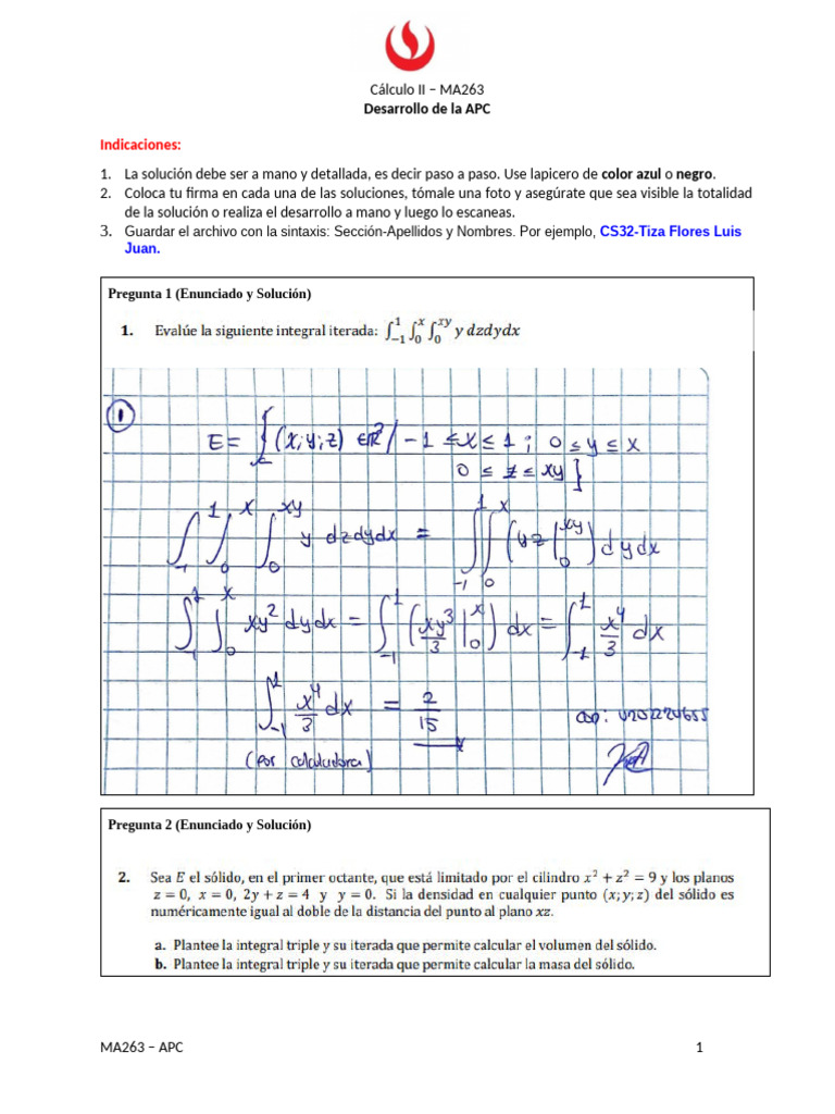 MA263 Plantilla - Desarrollo de La APC | PDF | Integral