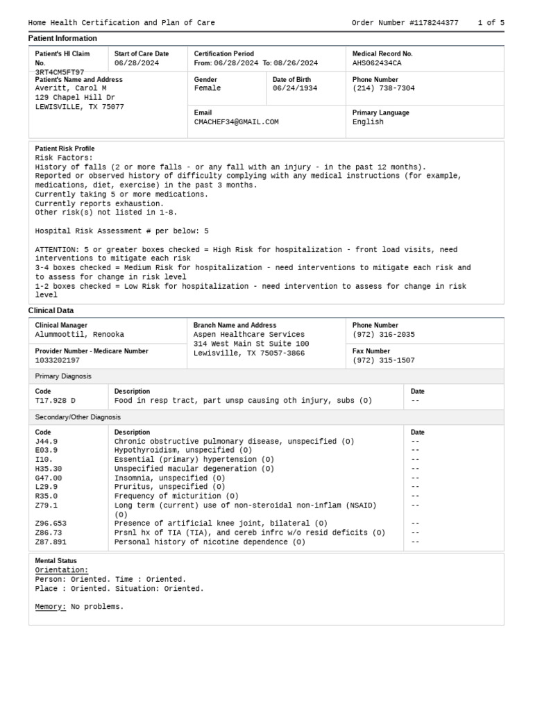 Home Health Care Plan for Carol M. | PDF | Hospital | Patient