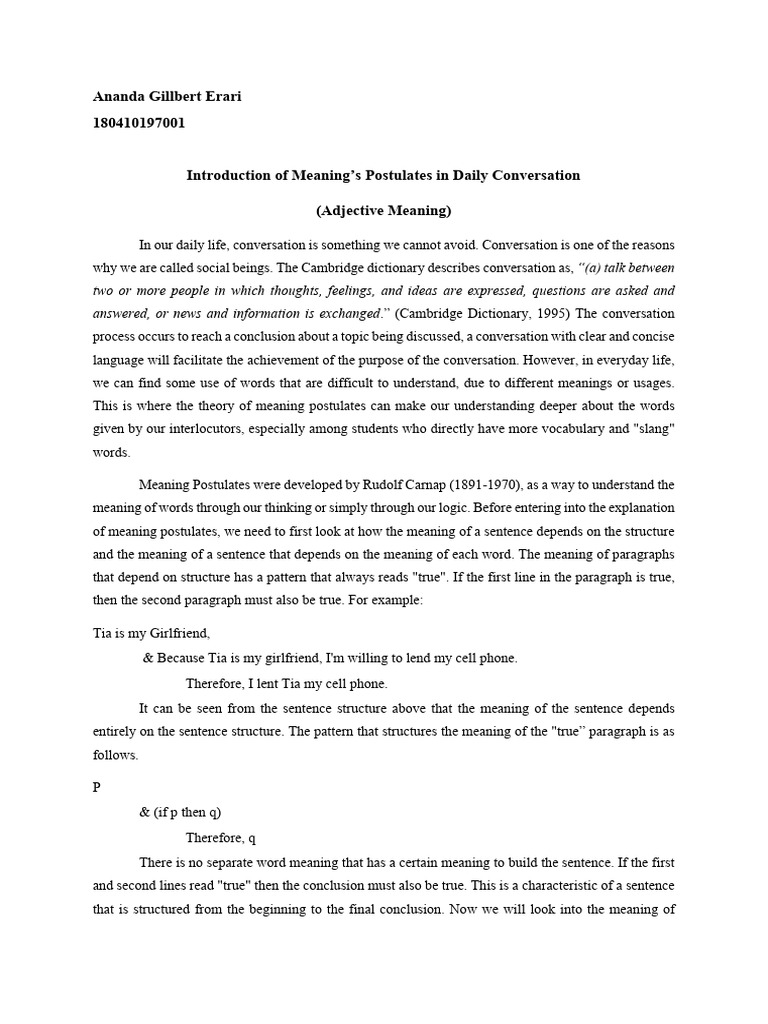 Understanding Meaning Postulates in Conversation | PDF | Logical ...