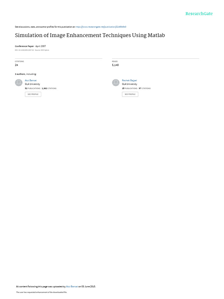 Simulation of Image Enhancement Techniques Using M | PDF ...