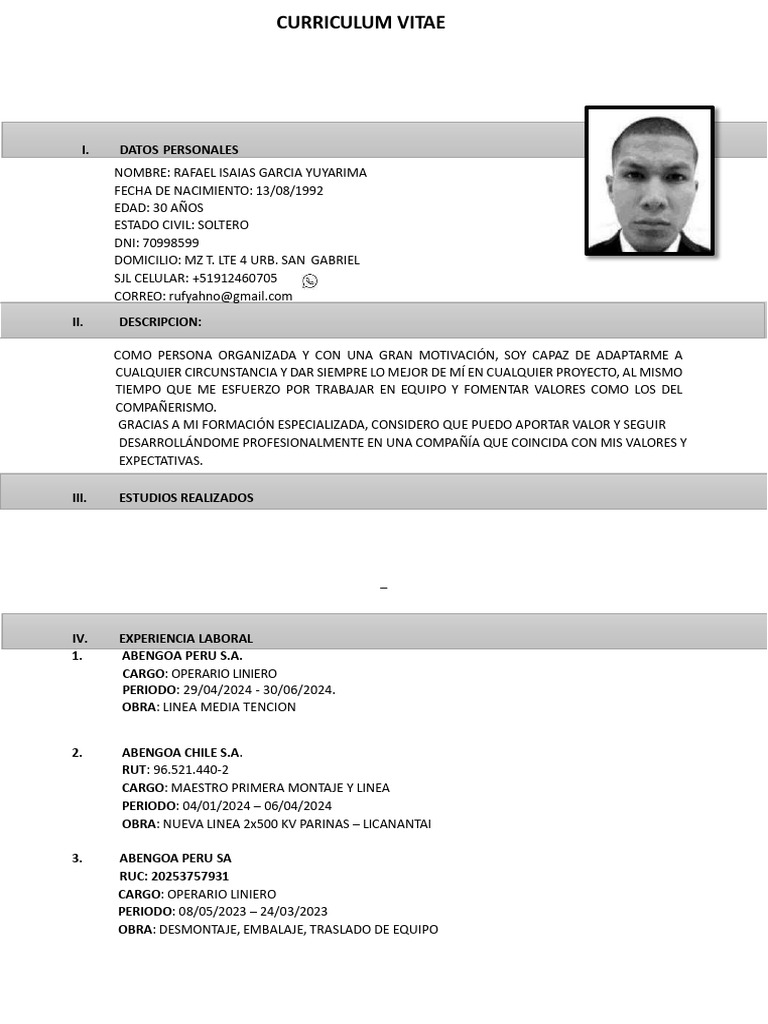 Curriculum Vitae Garcia Yuyarima Actualizado 2024-1 | PDF | Ley común | Documentos legales