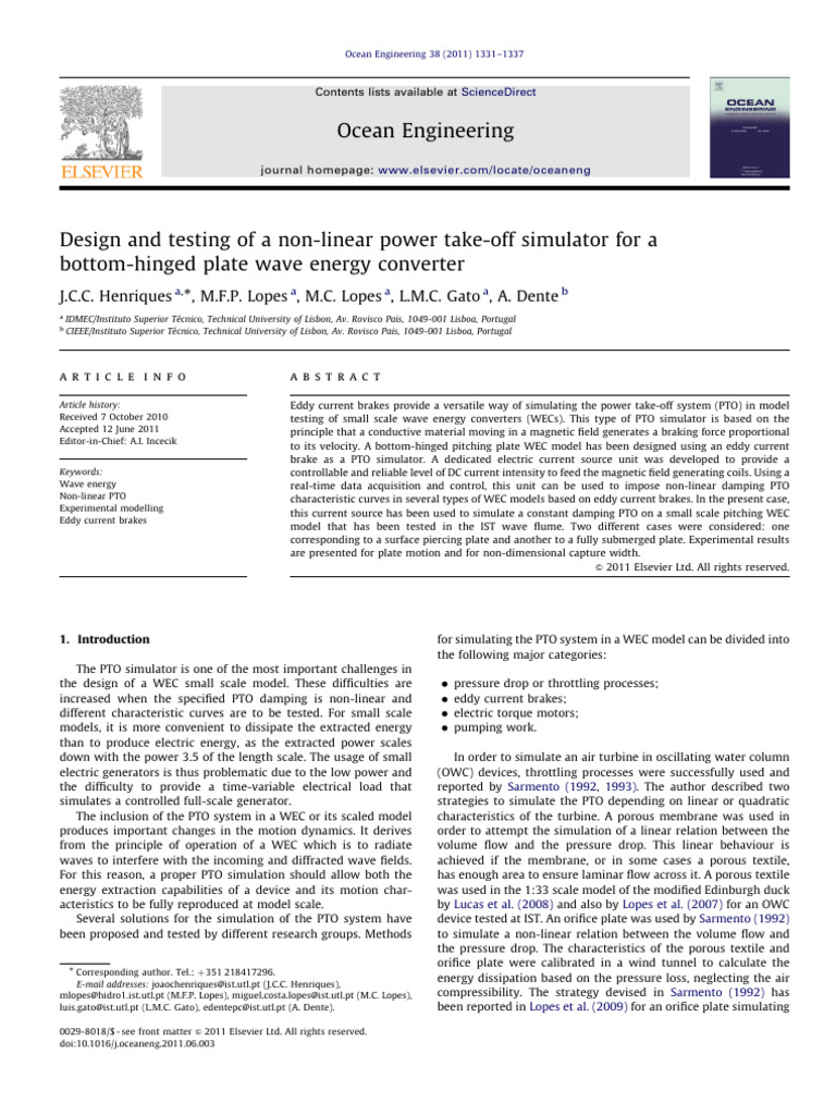 2011 Design and Testing of A Non-Linear Power Take-Off Simulator For A ...