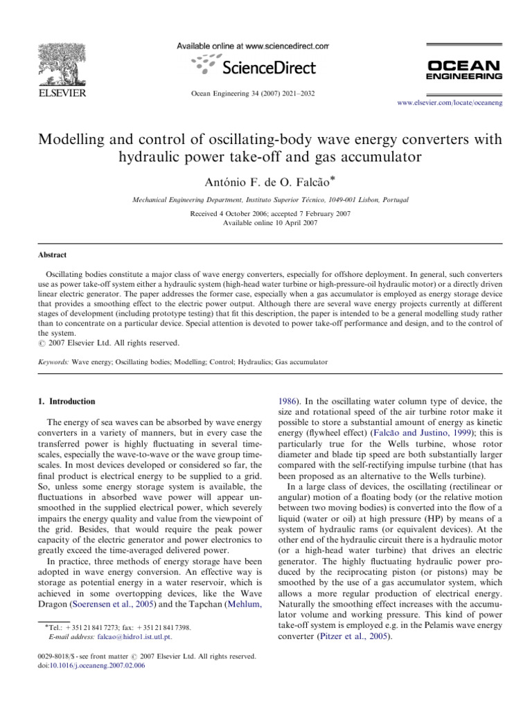2007 Modelling and Control of Oscillating-Body Wave Energy Converters ...