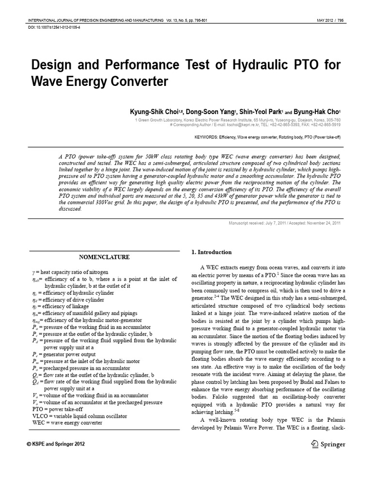 2012 Design and Performance Test of Hydraulic PTO For Wave Energy ...