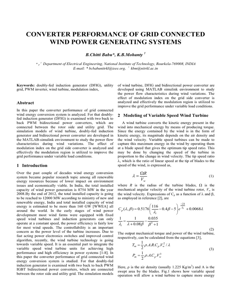 2010 Converter Performance of Grid Connected Wind Power Generating ...